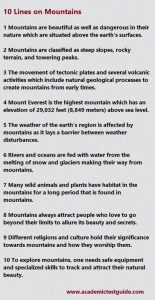 10 Lines on Mountain in English for Students